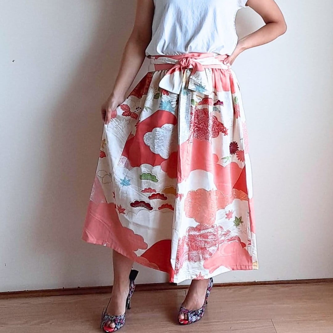 Vintage Kimono Skirt, Upcycled Japanese Vintage Kimono, Furisode, With ...