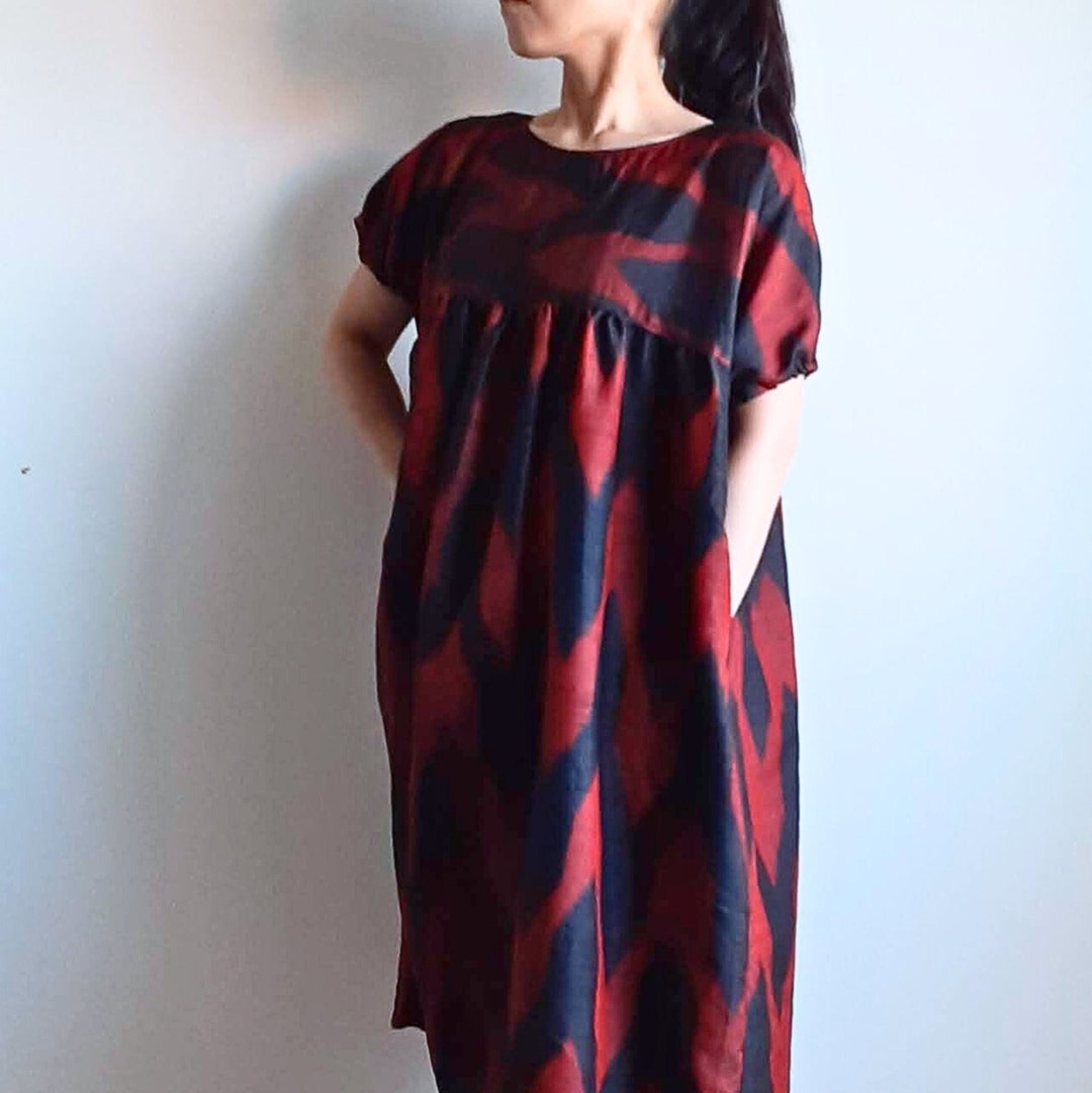 Gathered Dress, Upcycled Japanese Antique Tsumugi Silk Kimono, Black ...