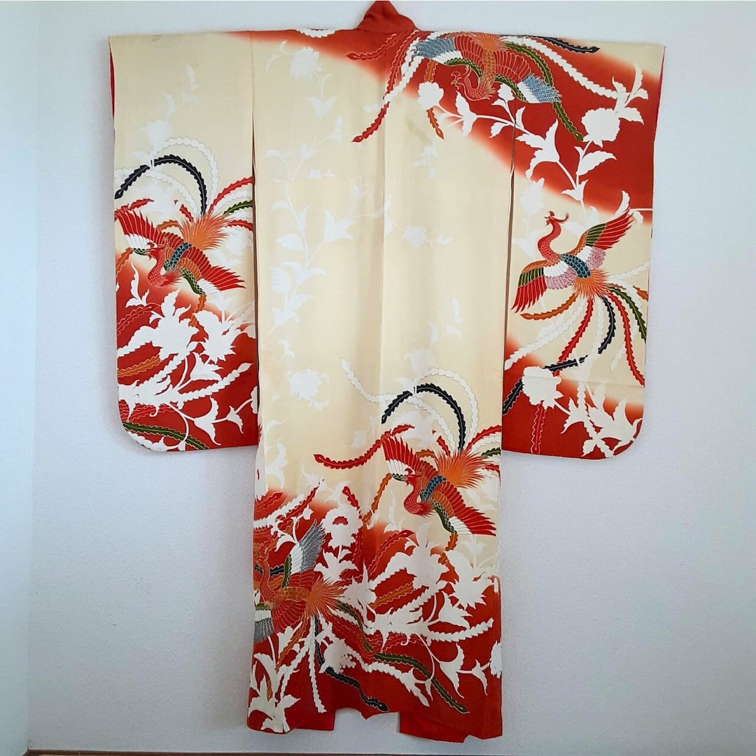 Japanese Vintage Kimono, Furisode, Long Sleeve Kimono, Embroidered ...