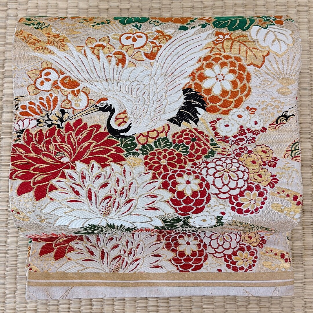 Antique Japanese Obi Belt, Obi Sash, Maru Obi, Auspicious Patterns ...