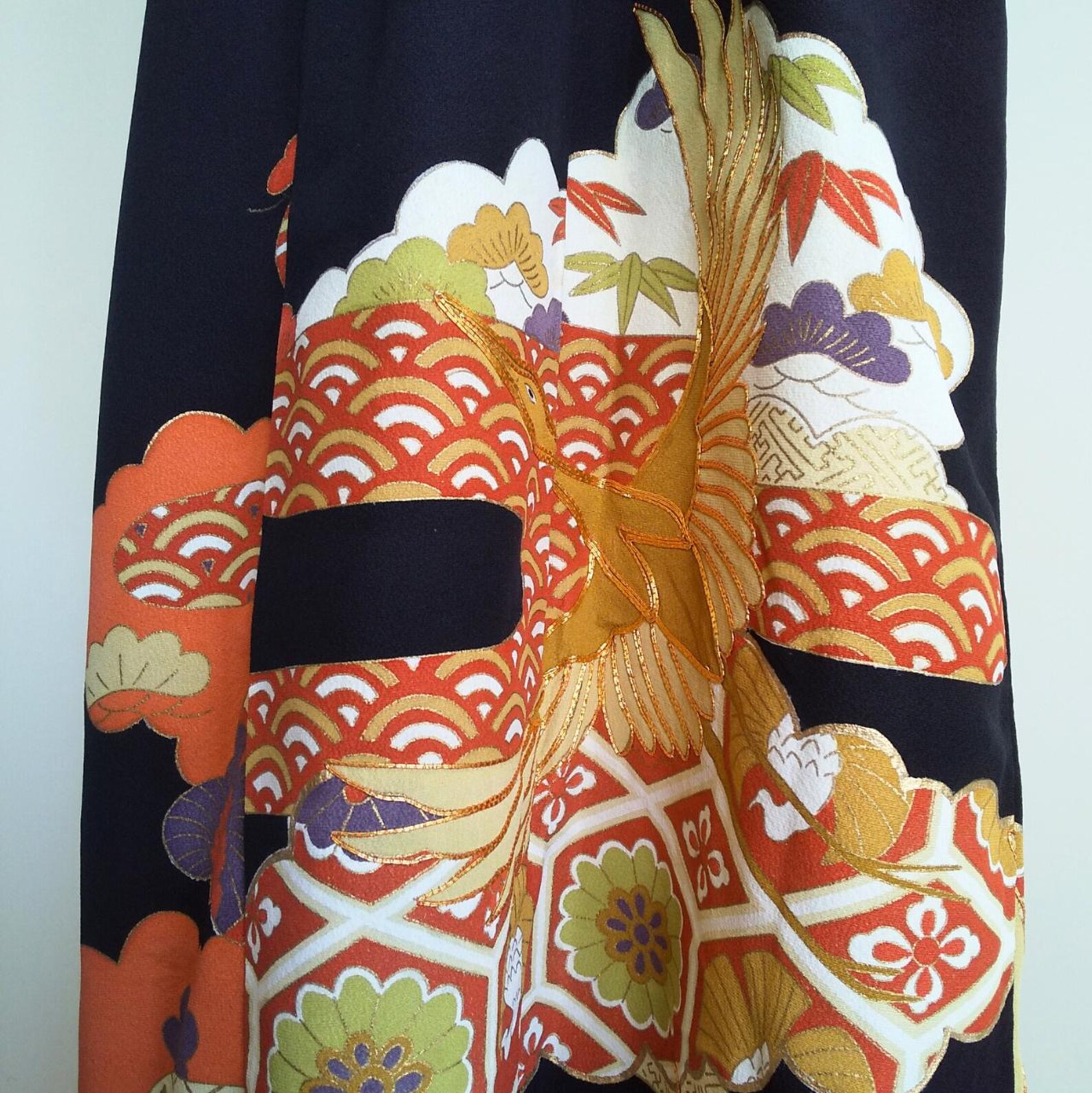 Kimono wrap dress, V neck open back, Upcycled black tomesode ...