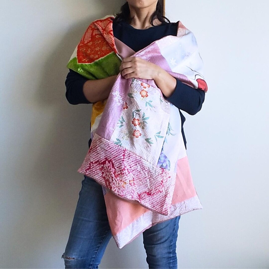 Japanese Vintage Kimono Patchwork Scarf/stole, Upcycled Vintage Kimono ...