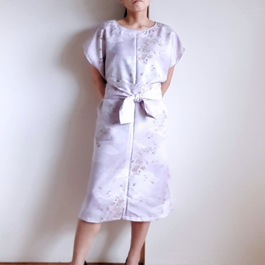Japanese Kimono Dress, Upcycled Washable Vintage Kimono, Pale Purple ...