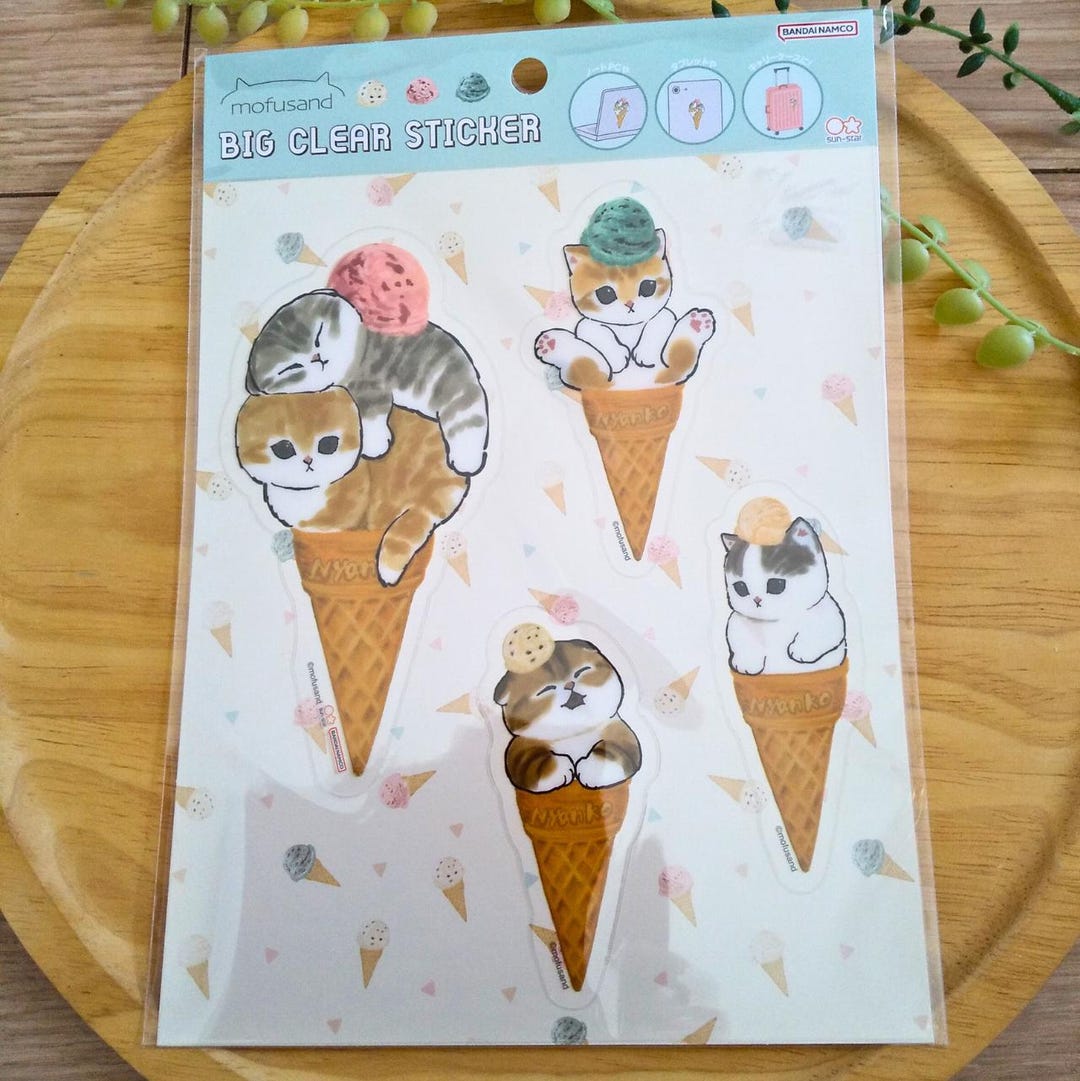 Mofusand Big Clear Sticker, Mofusand Ice Cream Nyan - Etsy