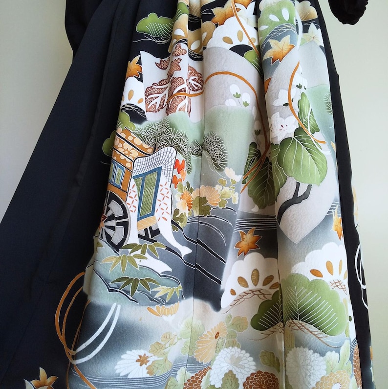 Upcycled Japanese Antique Kimono Skirt, Tomesode, Gosho Guruma - Etsy