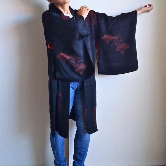 Japanese antique haori, kimono jacket, black haori, J… - Gem