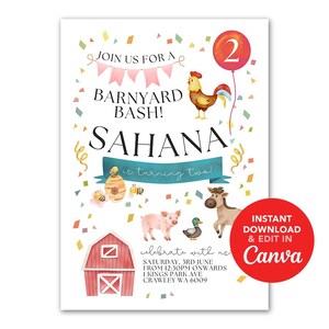 Barnyard Bash Farm Animals Birthday Invitation Kids - Etsy