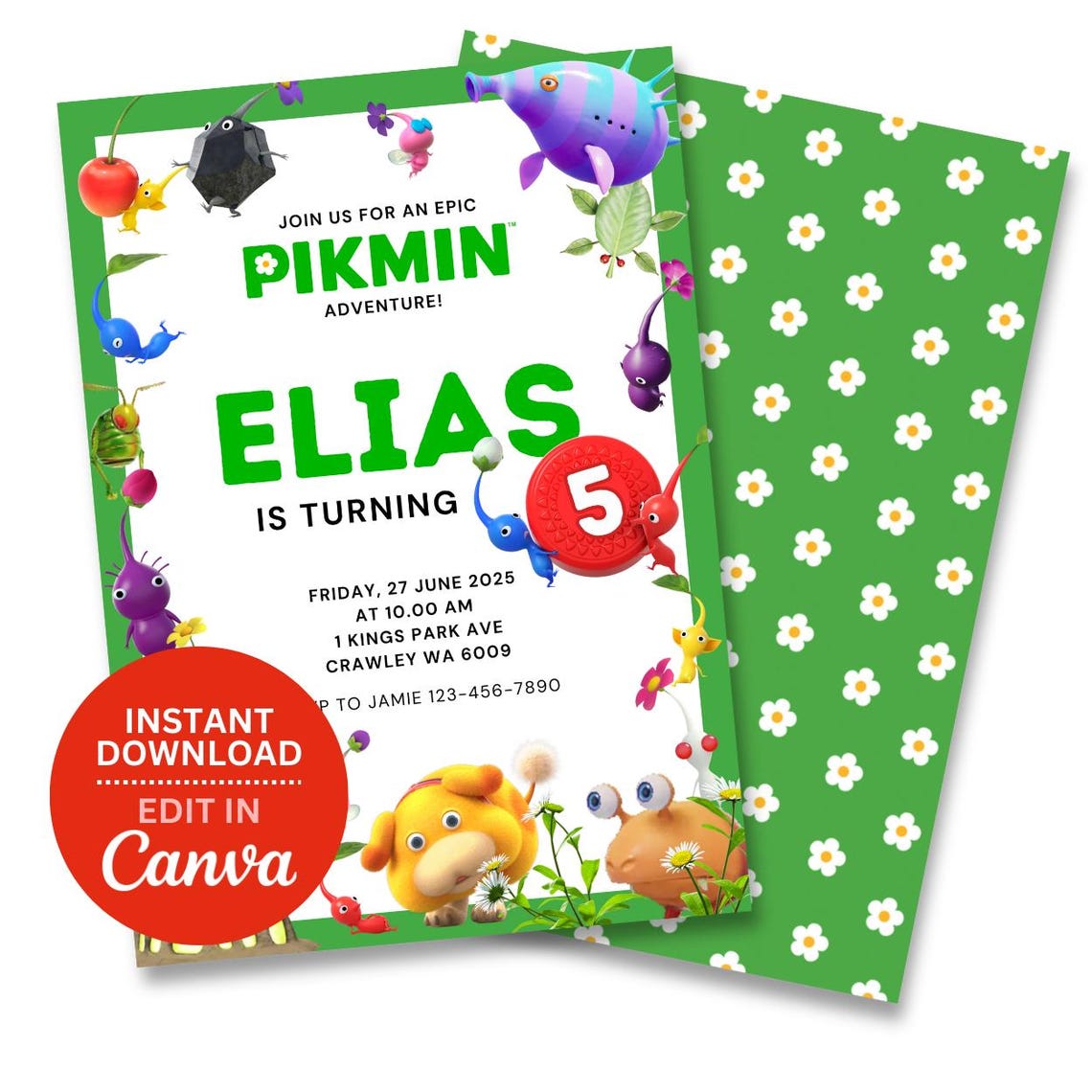 Editable Pikmin Birthday Invitation | Printable Party Invite | Instant ...