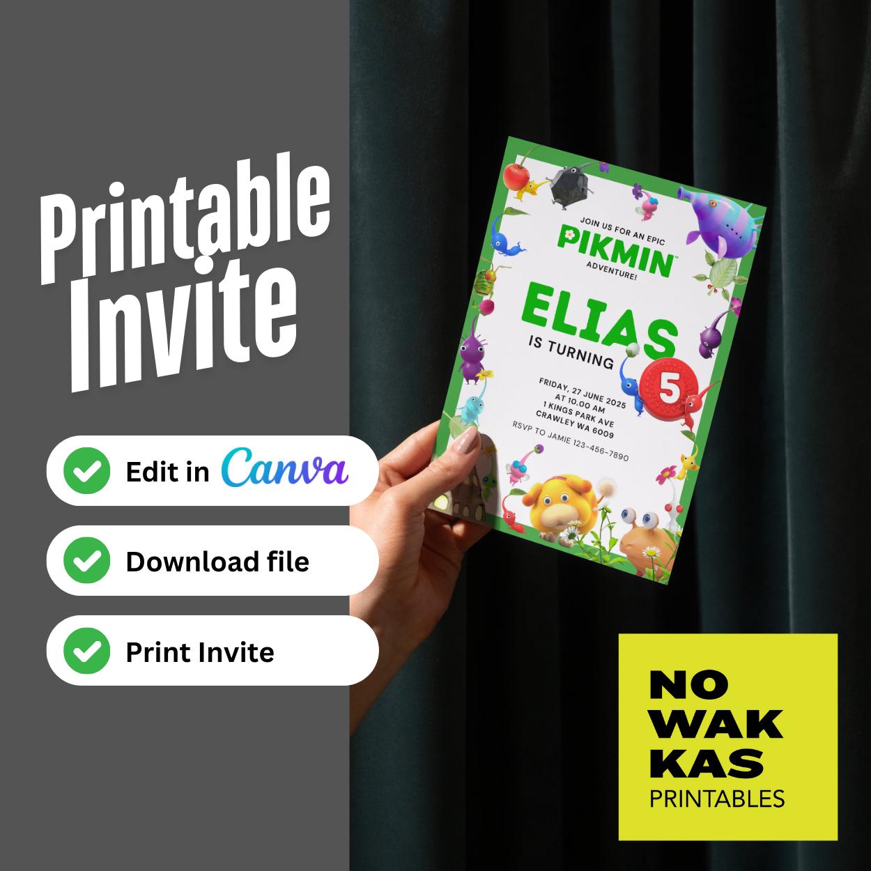 Editable Pikmin Birthday Invitation | Printable Party Invite | Instant ...