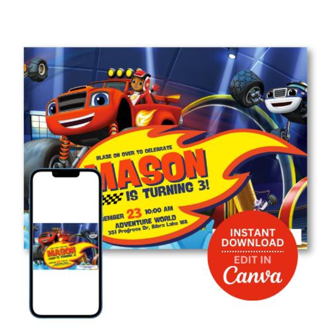 Blaze and the Monster Machines Birthday Invitation - Etsy