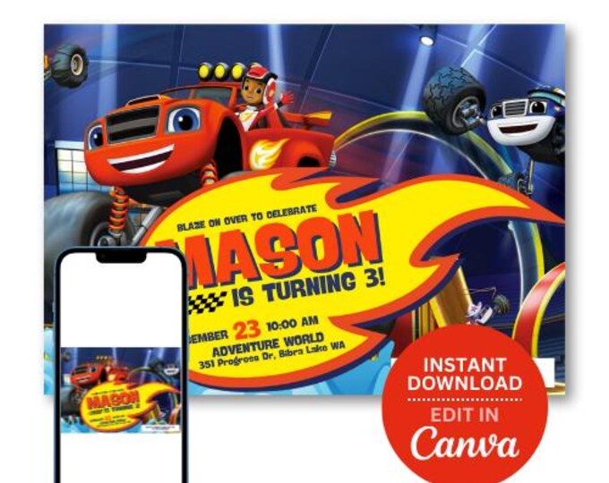 Blaze and the Monster Machines Birthday Invitation - Etsy