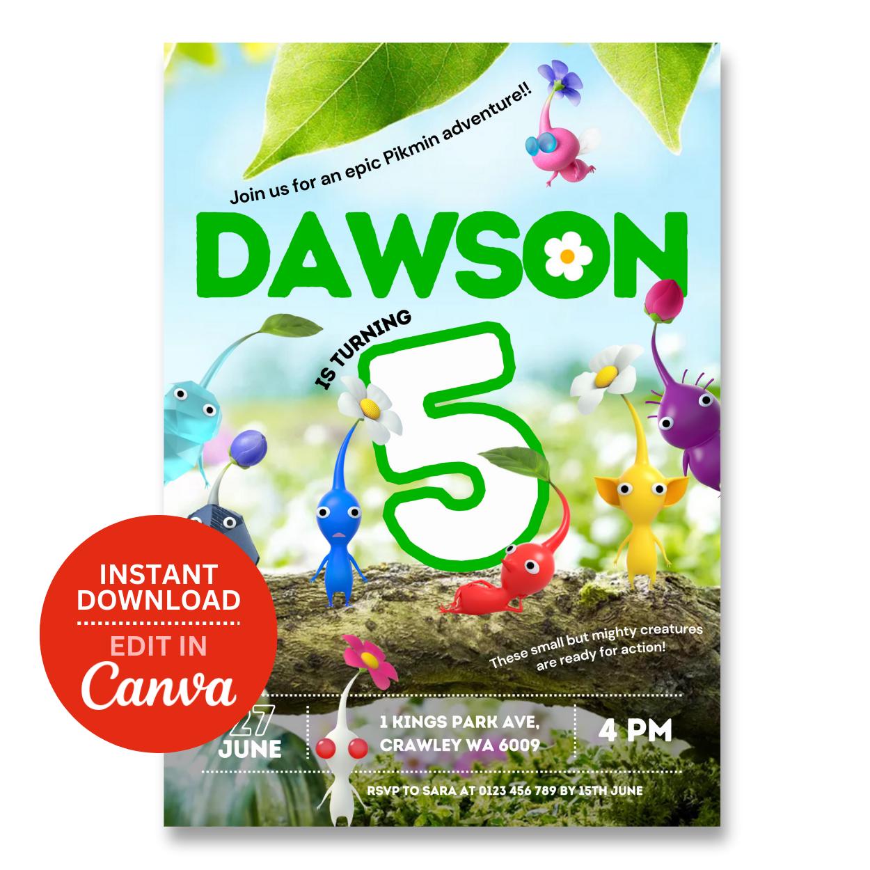 Editable Pikmin Birthday Invitation | Printable Party Invite | Instant ...