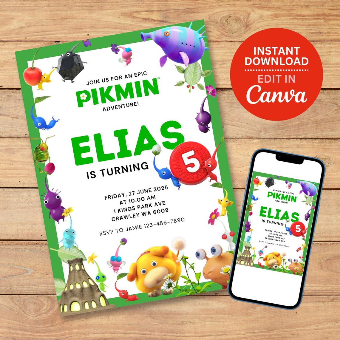 Editable Pikmin Birthday Invitation | Printable Party Invite | Instant ...