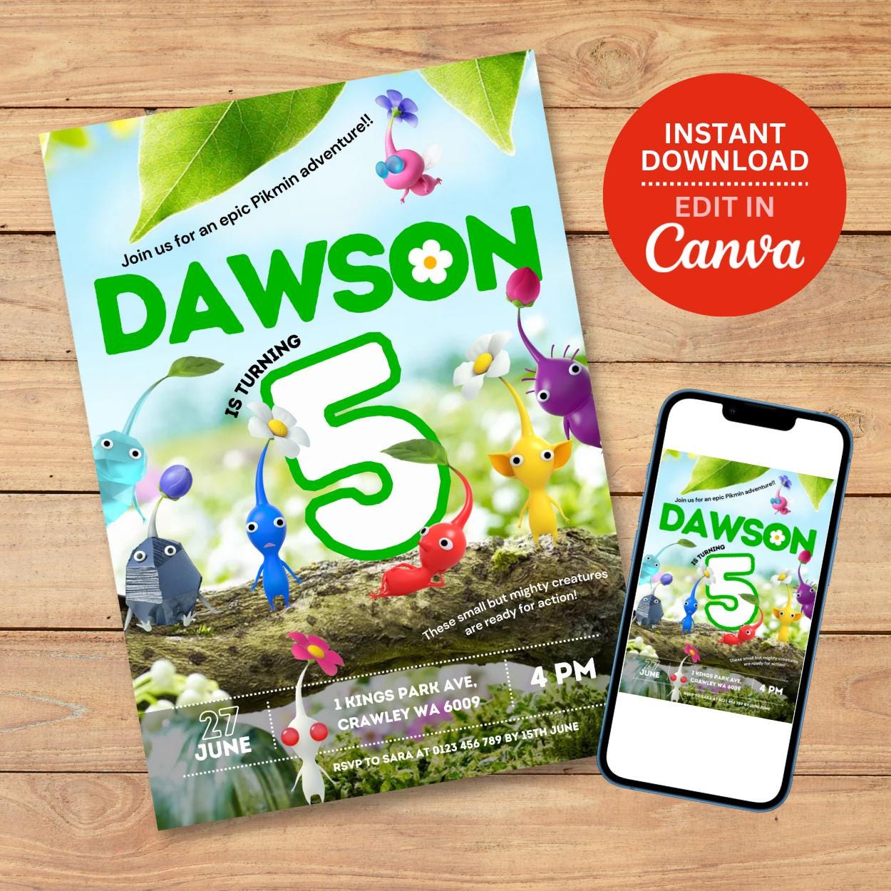 Editable Pikmin Birthday Invitation | Printable Party Invite | Instant ...