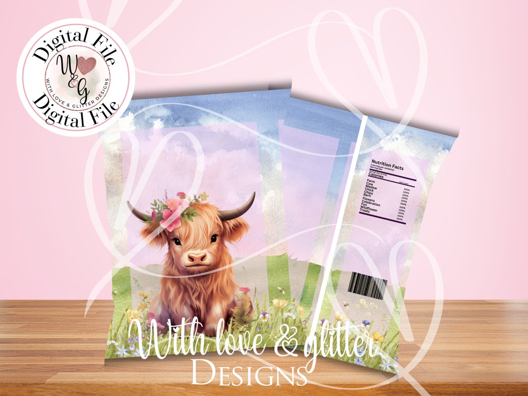 Highlander Cow Chip Bag, Birthday Chip Bag, Fluffy Cow Birthday Bag ...