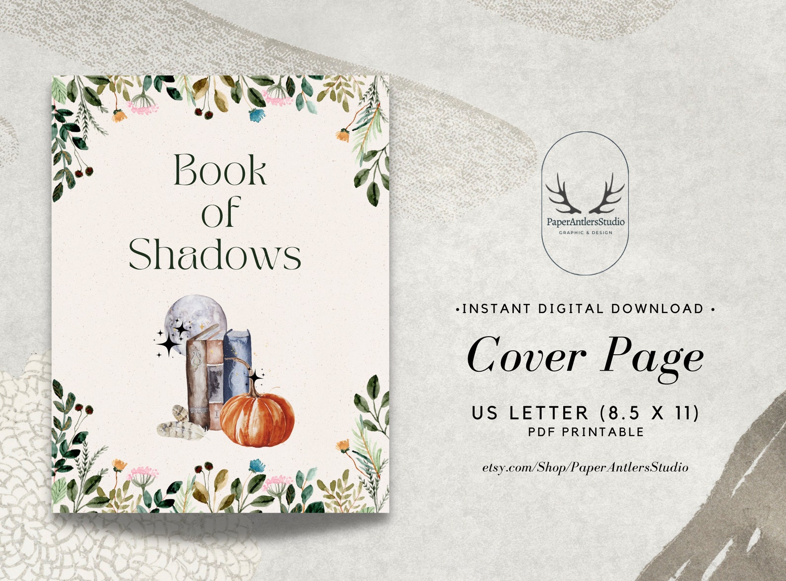Watercolor Book of Shadows Title Cover Page, Grimoire Cover Page ...