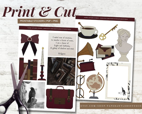 Printable Vintage Dark Academia Journal Sticker Set Digital | Etsy