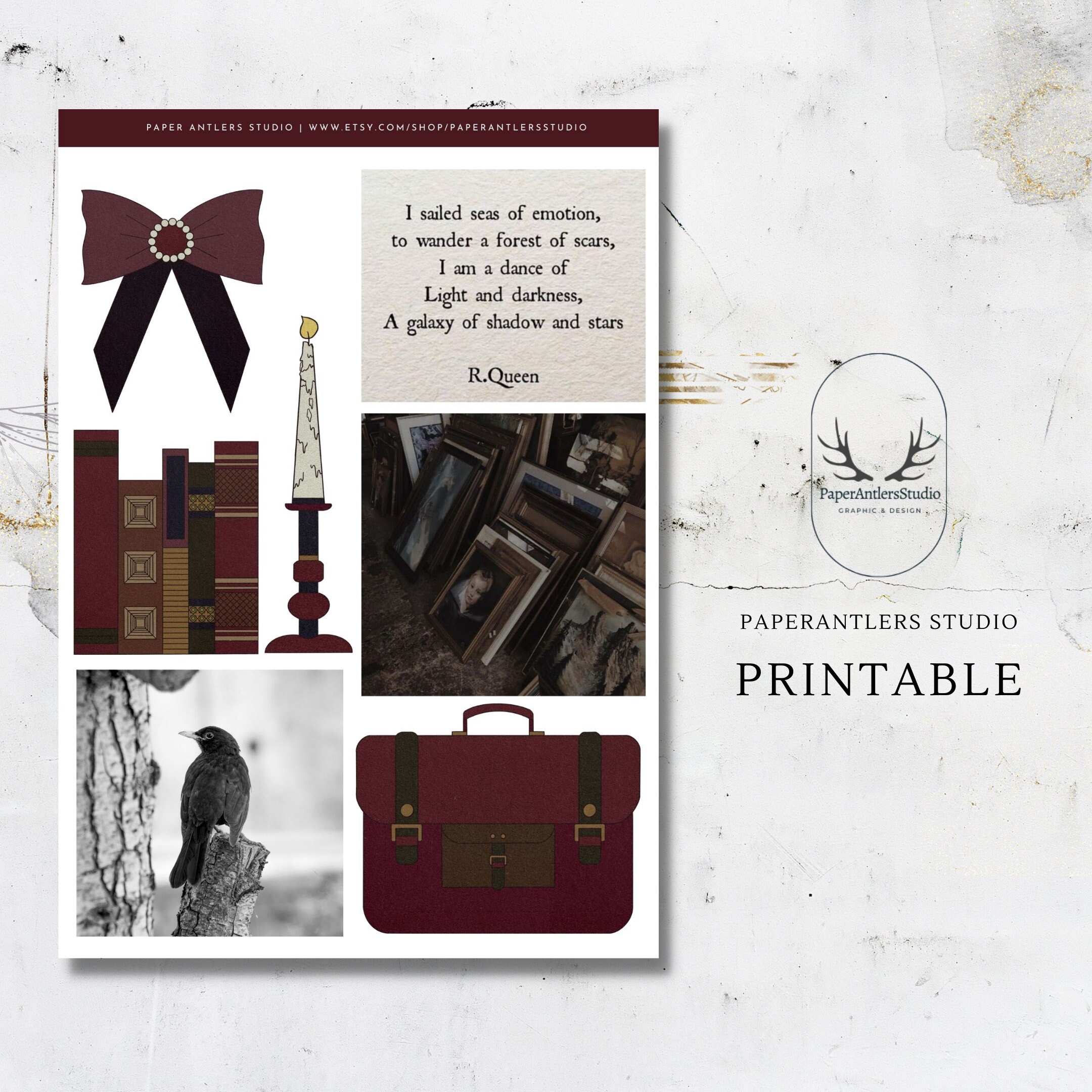 Printable Vintage Dark Academia Journal Sticker Set | Digital Printable ...