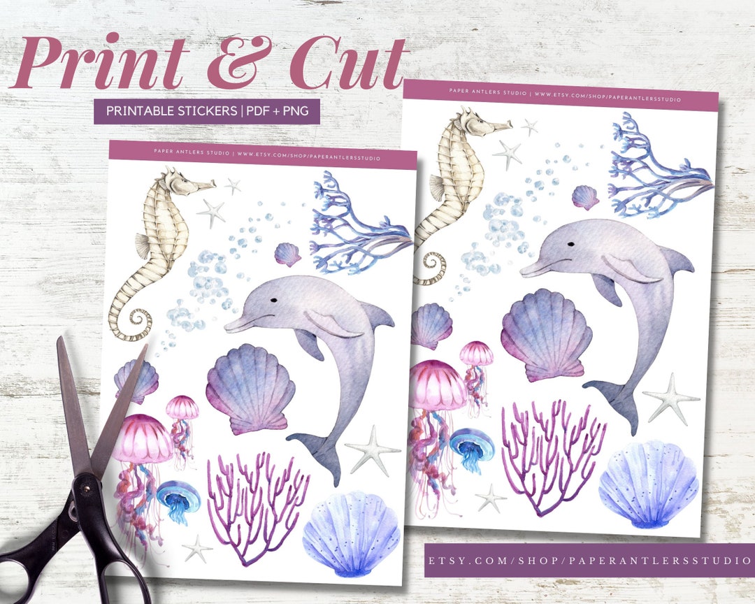 Printable Ocean Watercolor Purple Journal Sticker Set | Digital ...