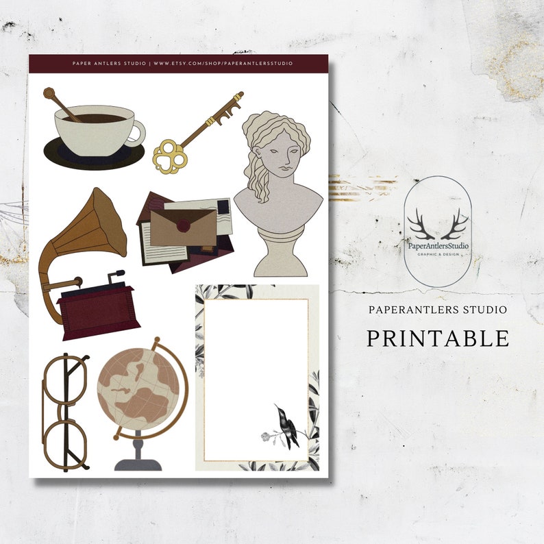 Printable Vintage Dark Academia Journal Sticker Set Digital - Etsy