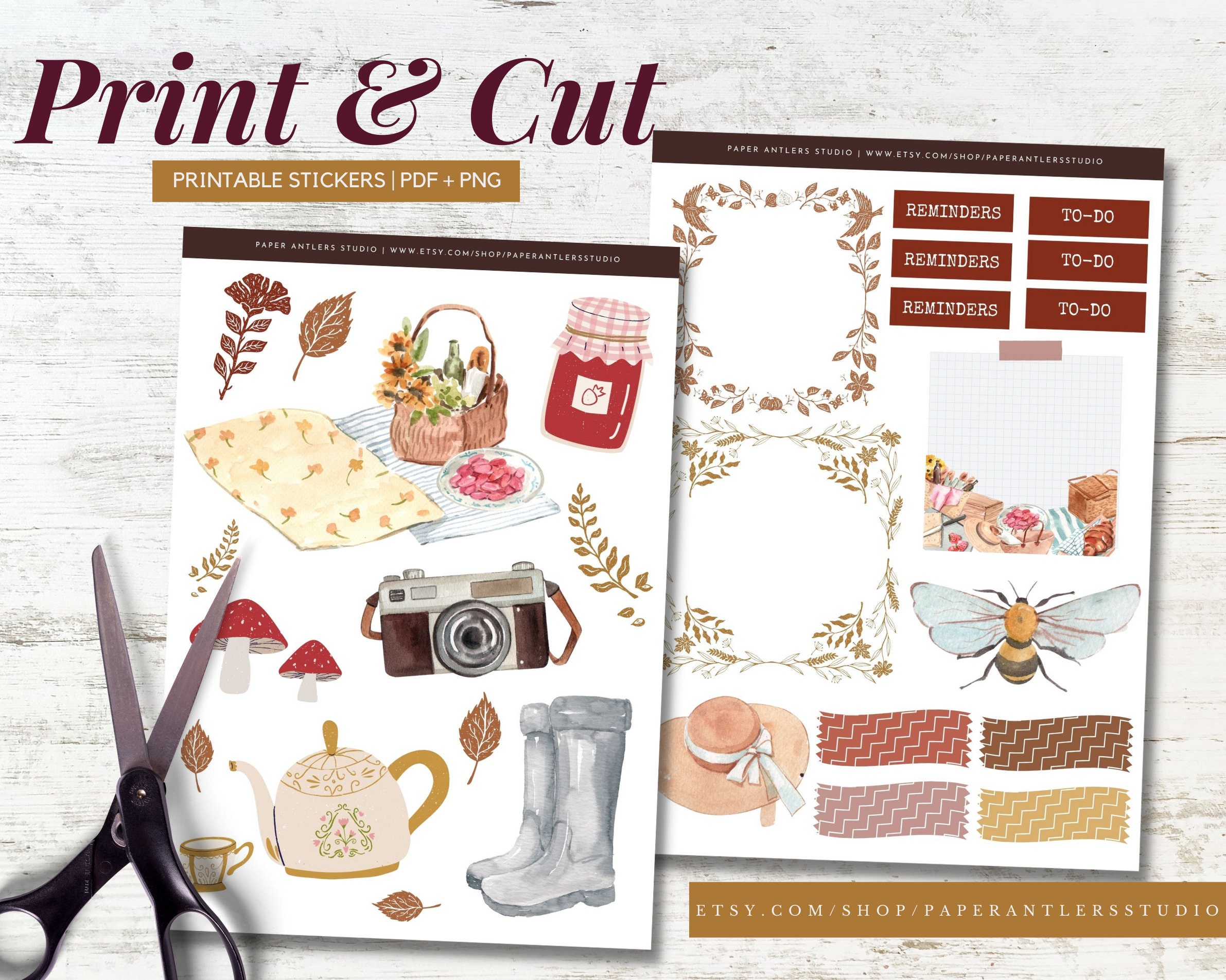 Printable Vintage Cottagecore Journal Sticker Set | Digital Printable ...