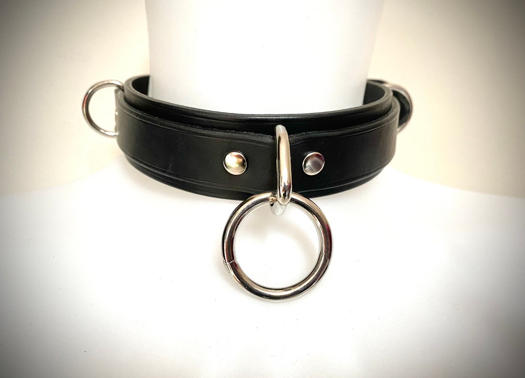 Black Leather BDSM Collar, Male or Female Fit, O Ring, D Rings, Bondage ...