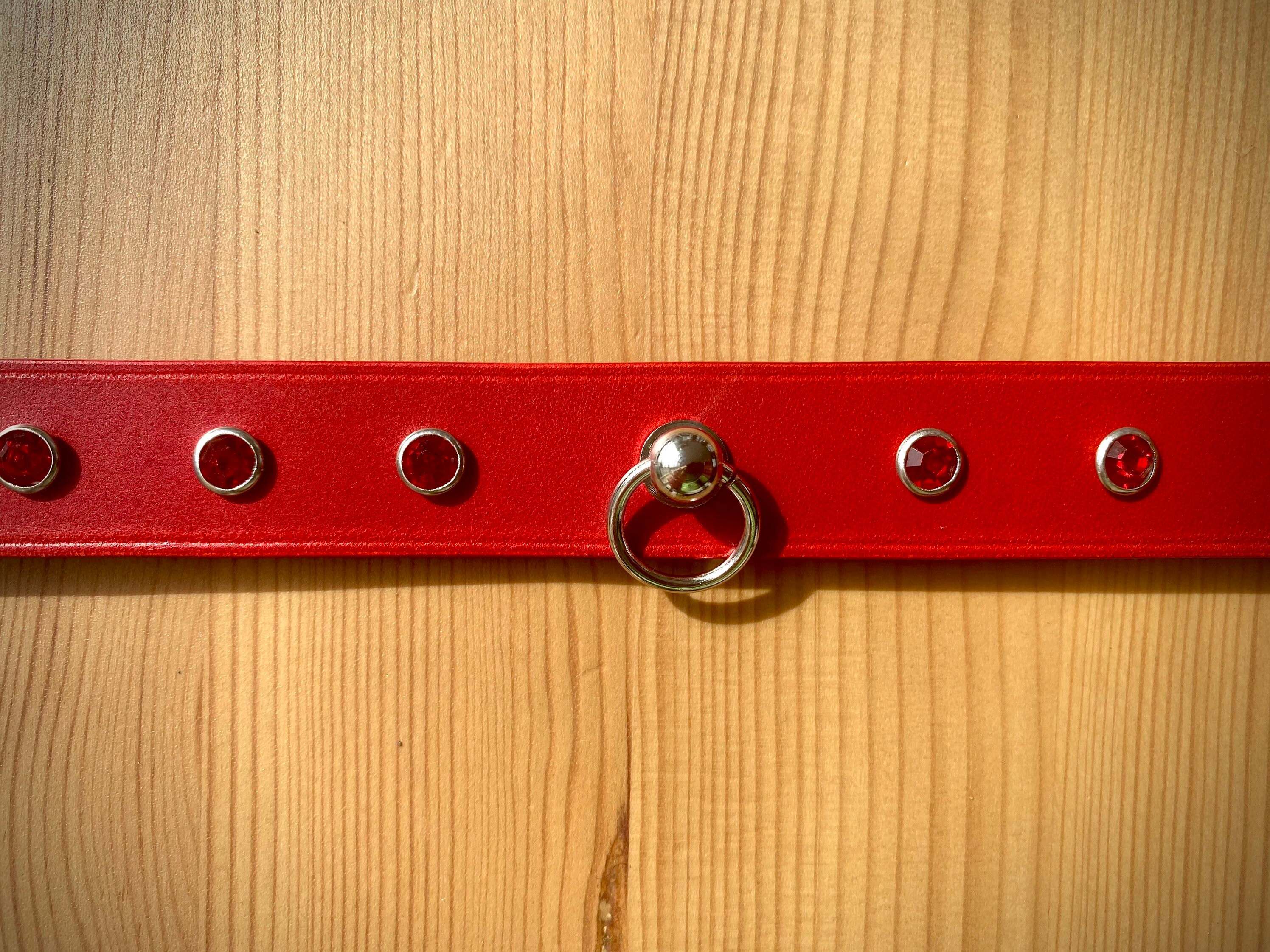 High quality Red Leather Collar with centre ring and stud | Etsy