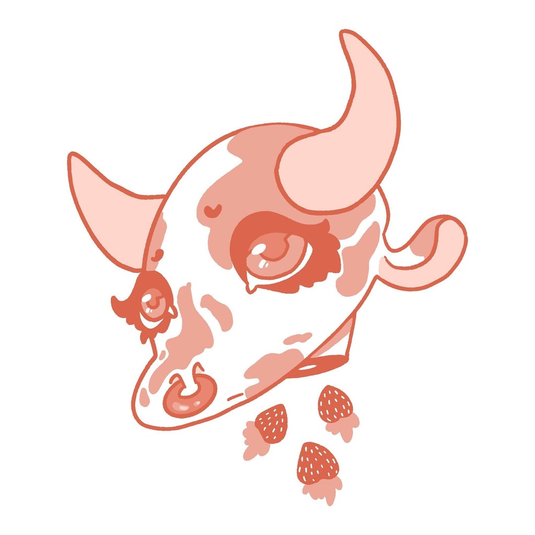 Strawberry Cow Sticker - Etsy