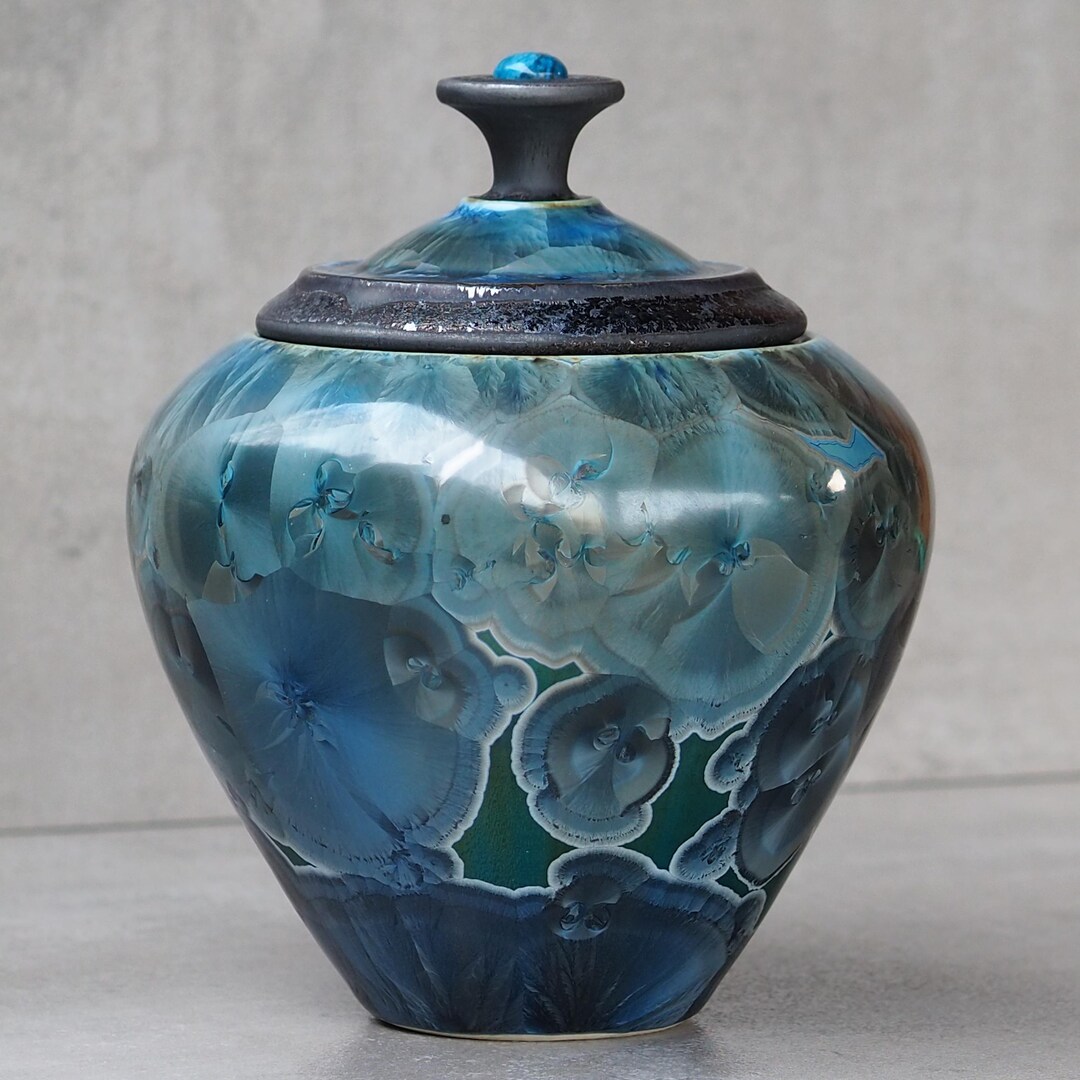 Artistic, Keepsake, Ceramic Cremation Art Urn: Blue Crystalline Glaze ...