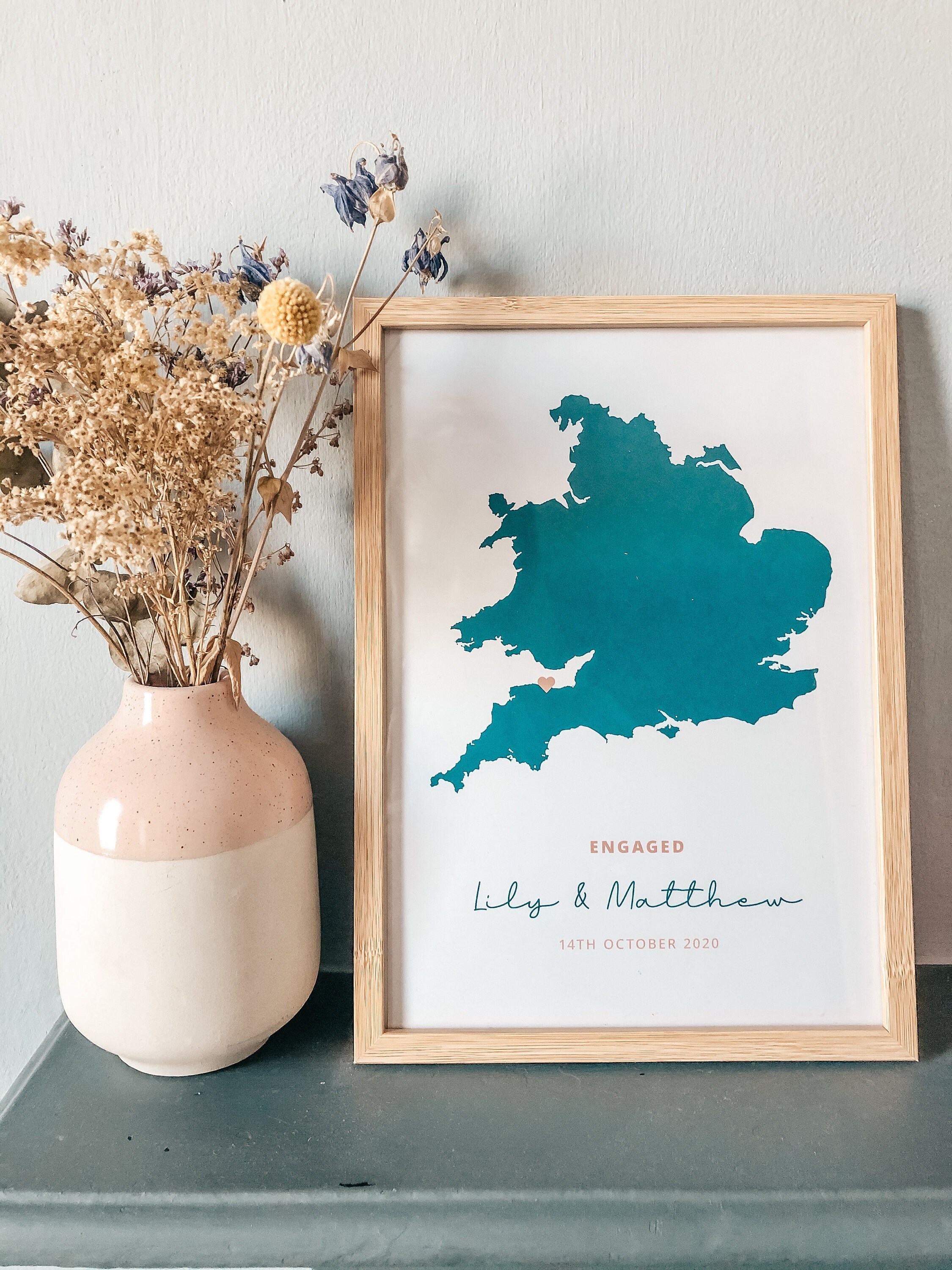 Personalised Map Engagement Gift | Destination Wedding or Engagement ...