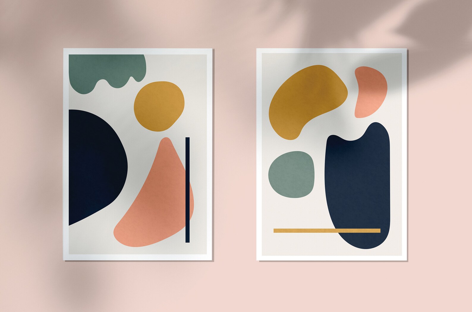 Set of 2 Mid Century Abstract Prints Navy Pink and Yellow - Etsy