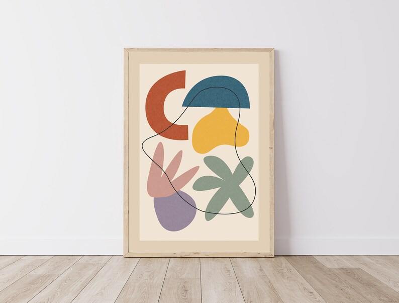 Set van 2 kleurrijke vorm abstracte prints Blauw roze groen en geel kunst aan de muur Woonkamer ...