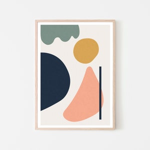 Set of 2 Mid Century Abstract Prints | Navy, Pink and Yellow Shape ...