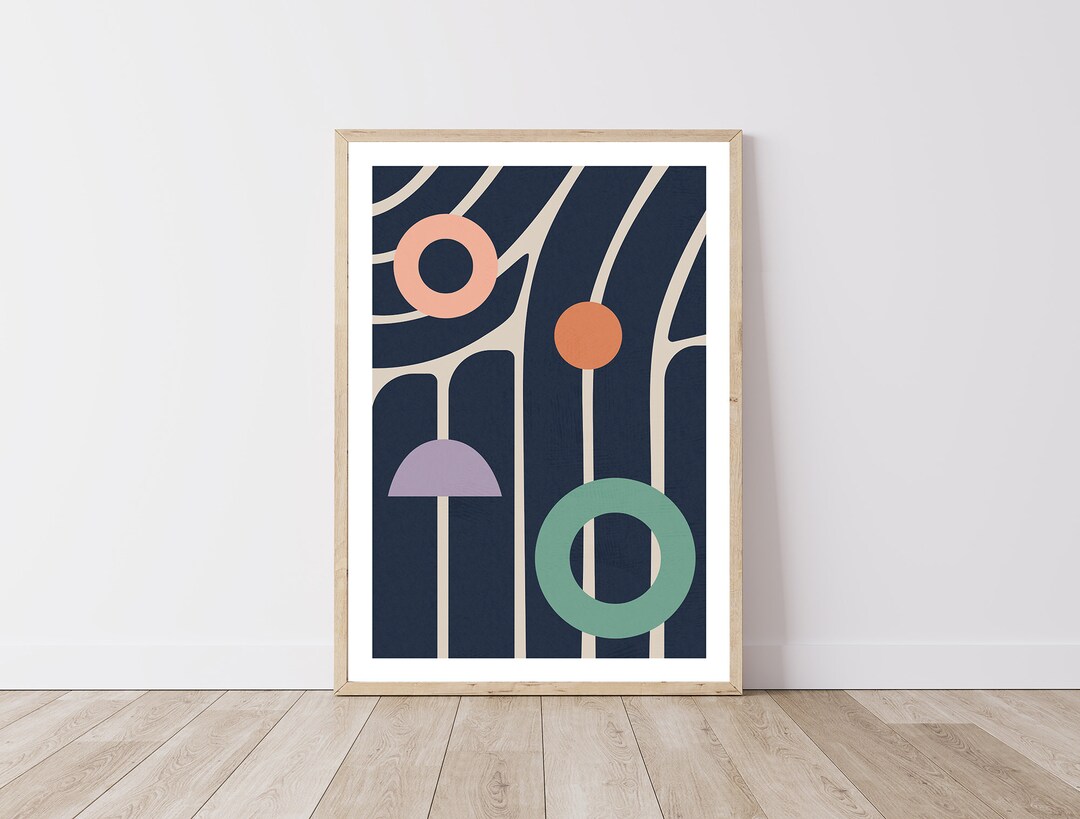 Navy Blue Abstract Print | Minimalist Abstract Colourful Wall Art UK ...