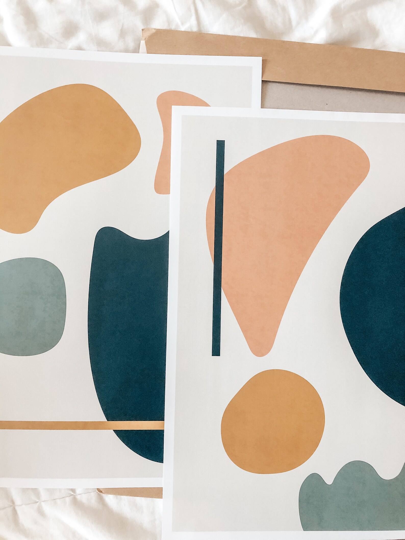 Set of 2 Mid Century Abstract Prints Navy Pink and Yellow - Etsy