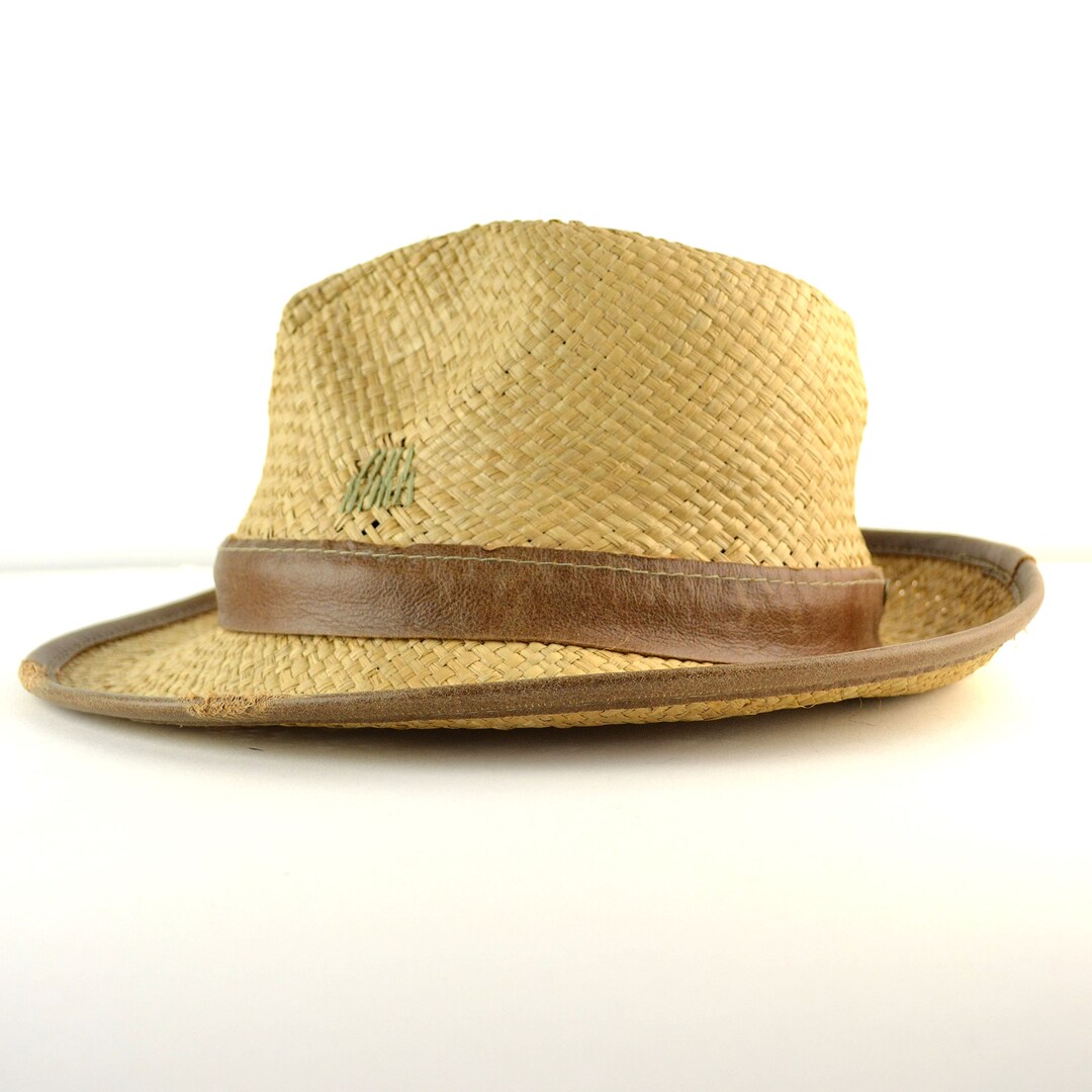 Natural Straw Trilby. Unique Hand-stitched and Leather Trim - Etsy