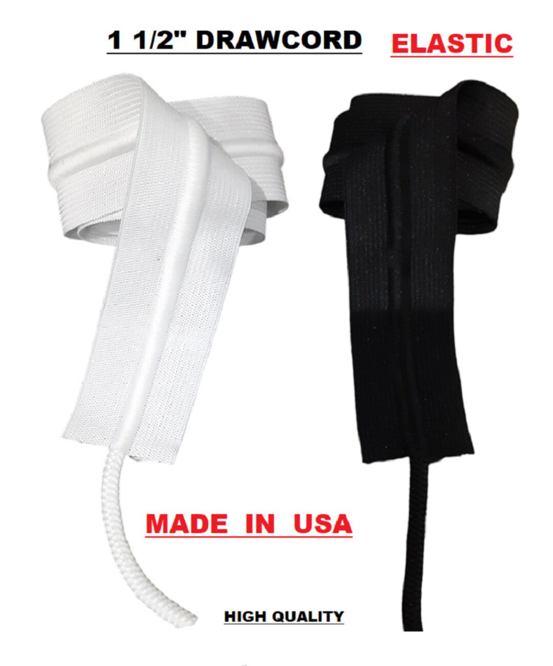 Drawcord Elastic 1.5" Inch White / Black ( Made in USA ) - Etsy