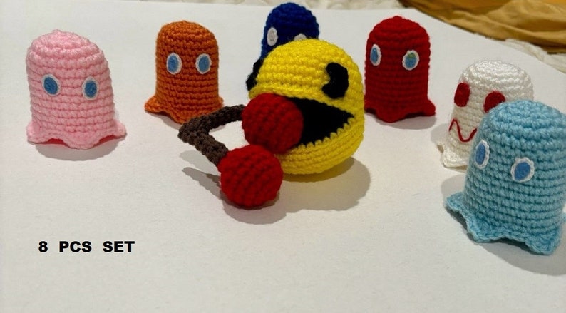 Pacman Puppet Crochet Doll Set Hand Made Crochet Total of 8 Pcs ...