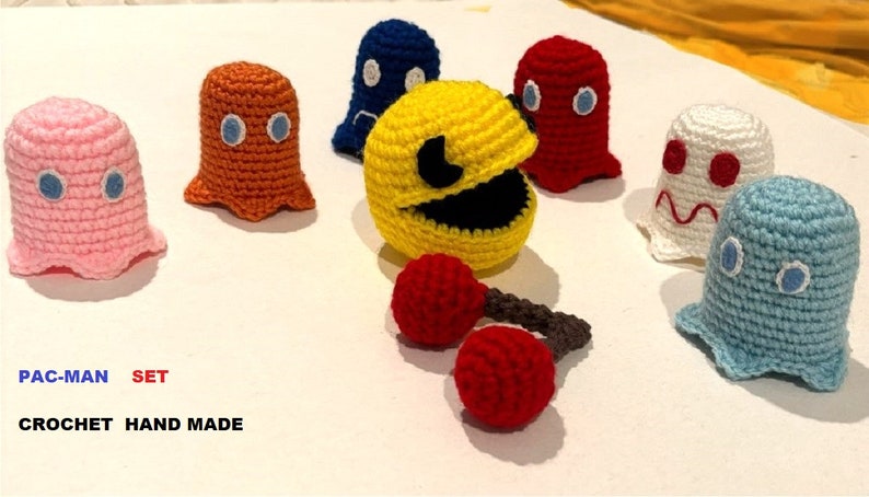 Pacman Puppet Crochet Doll Set Hand Made Crochet Total of 8 Pcs ...
