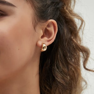 14K SOLID Gold Thick Chubby Huggie Earrings, Big Ball Earrings, Chunky ...