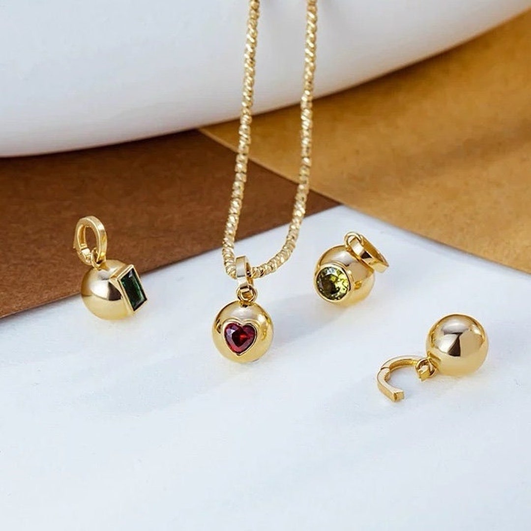 14K/18K Solid Gold Small Ball Pendant, Colour Ball Pendant, Birthstone ...