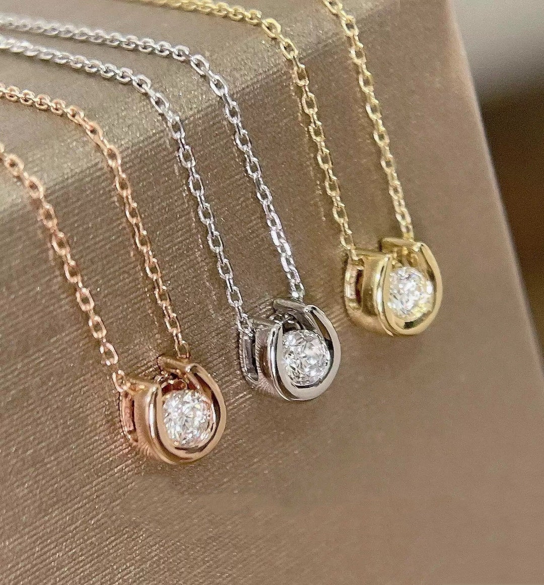 18K Solid Gold Dangling Diamond Necklace,dainty Diamond Jewelry Diamond ...