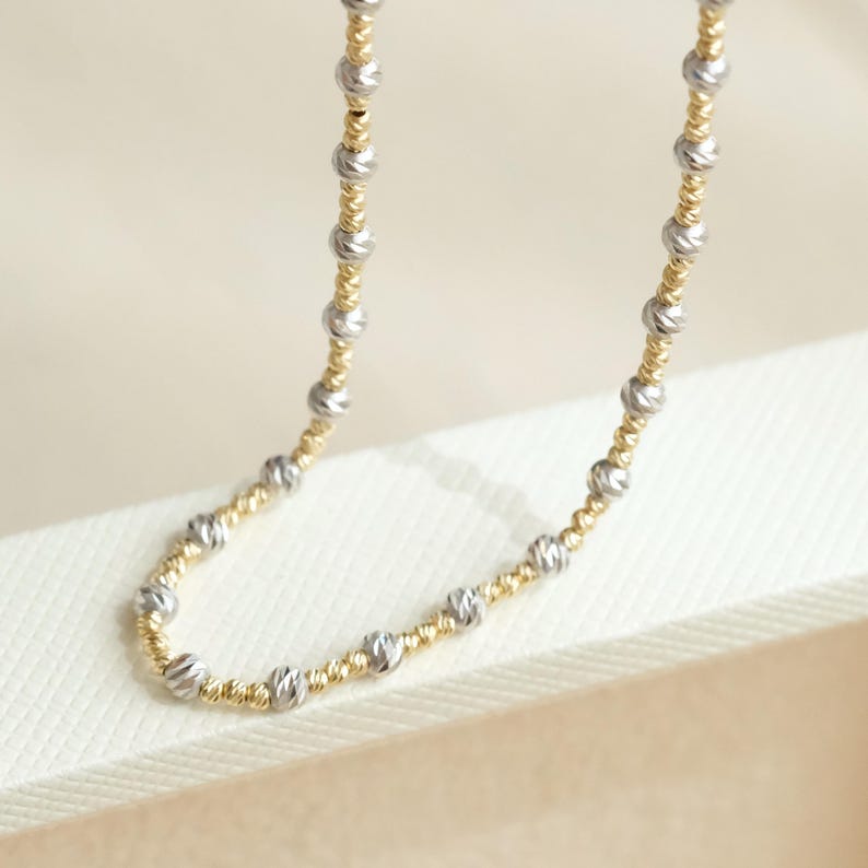 18K SOLID GOLD Two Tone Beads Bracelet, Solid Gold Stacking Bracelet ...