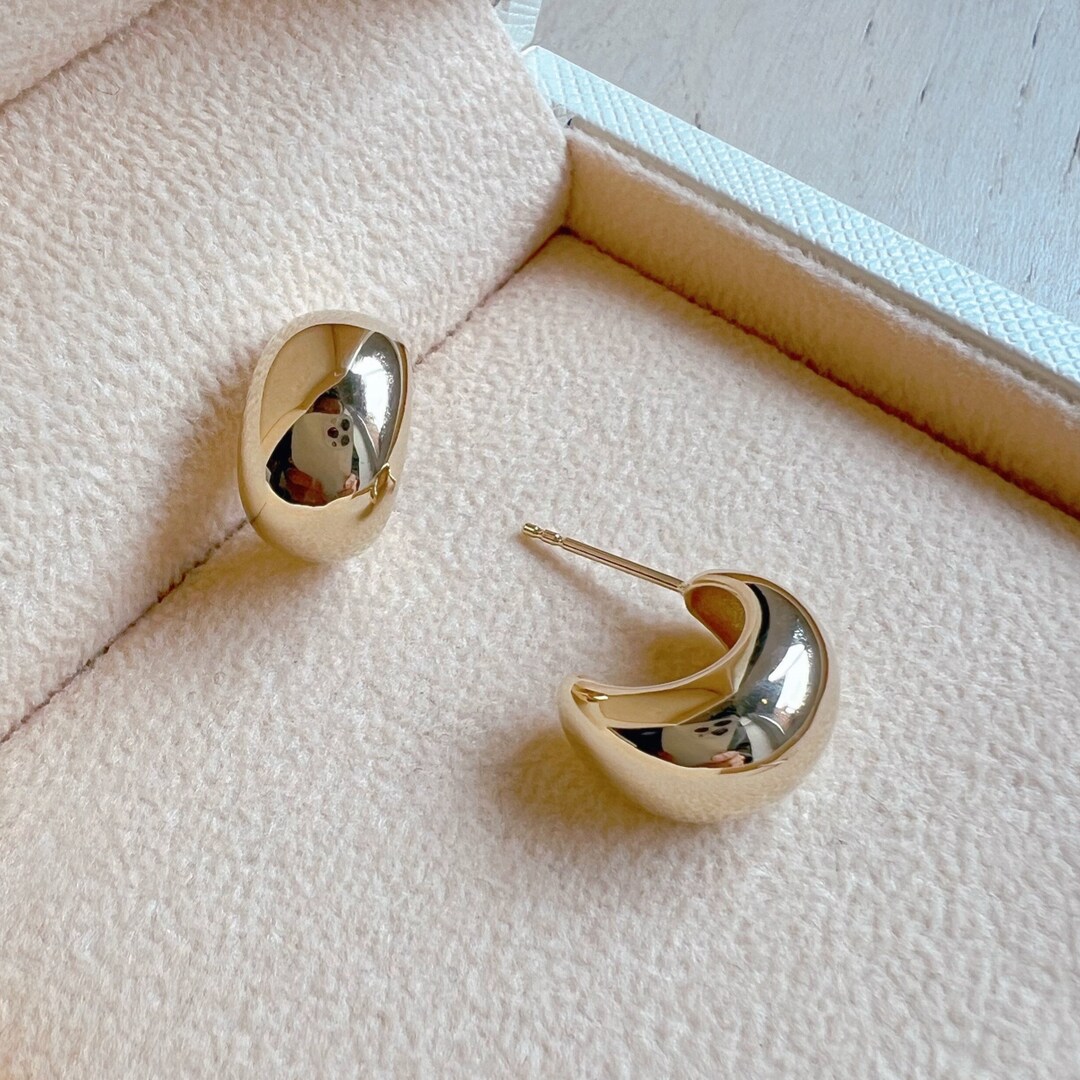 14K/18K SOLID Gold Thick Chubby Huggie Earrings, Big Ball Earrings ...