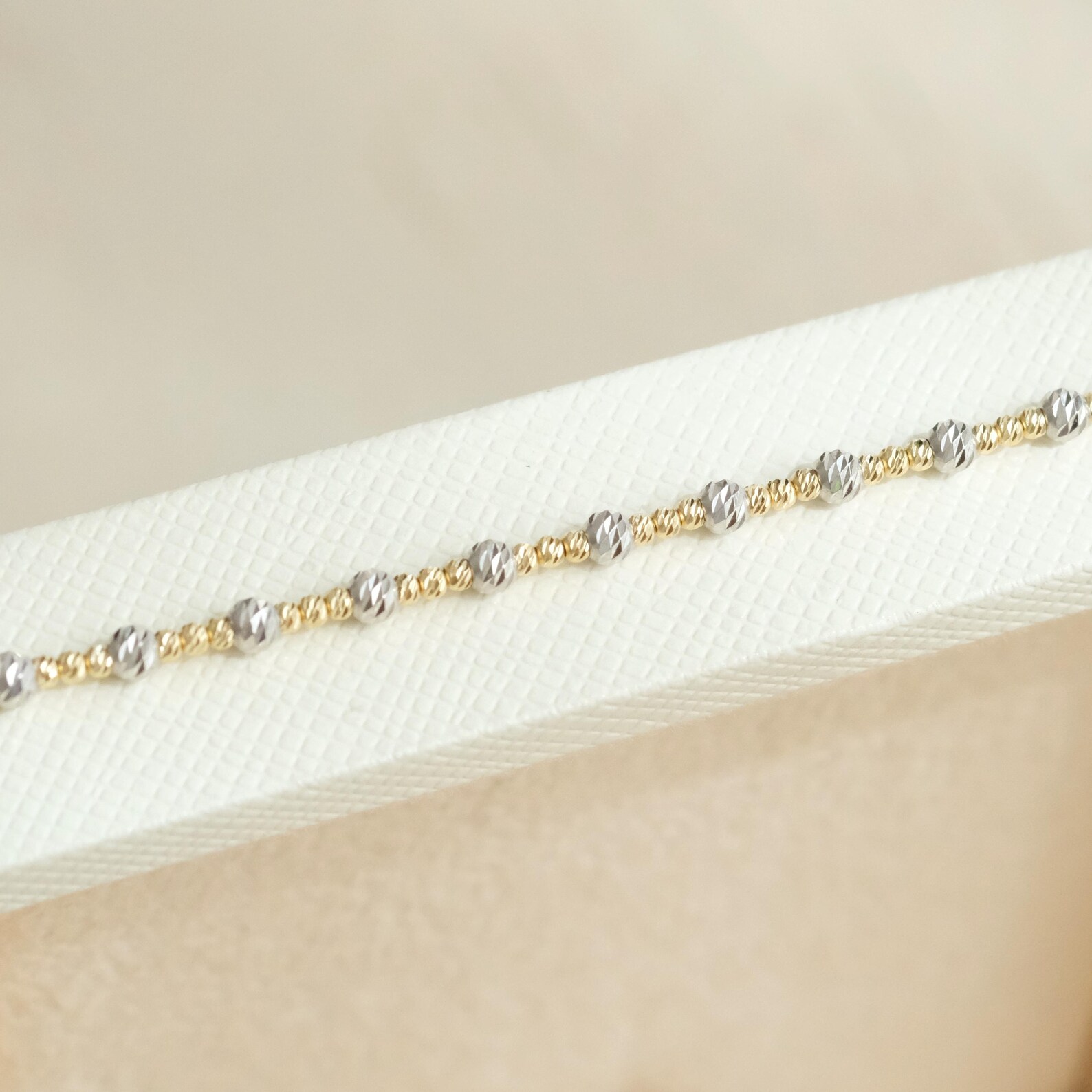 18K SOLID GOLD Two Tone Beads Bracelet, Solid Gold Stacking Bracelet ...