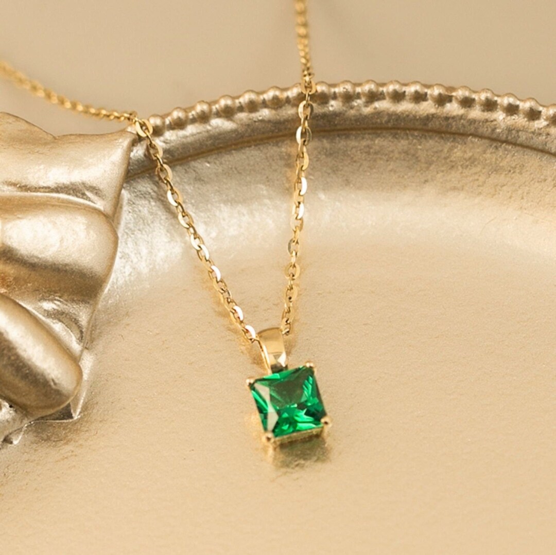 14ct Solid Gold Emerald Charm, EMERALD Gold Necklace, Emerald ...