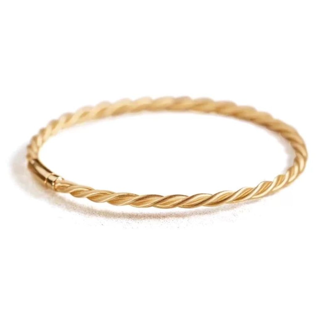 18K SOLID GOLD Twist Bracelet, Solid Gold Soft Bangle, Gold Minimalist ...