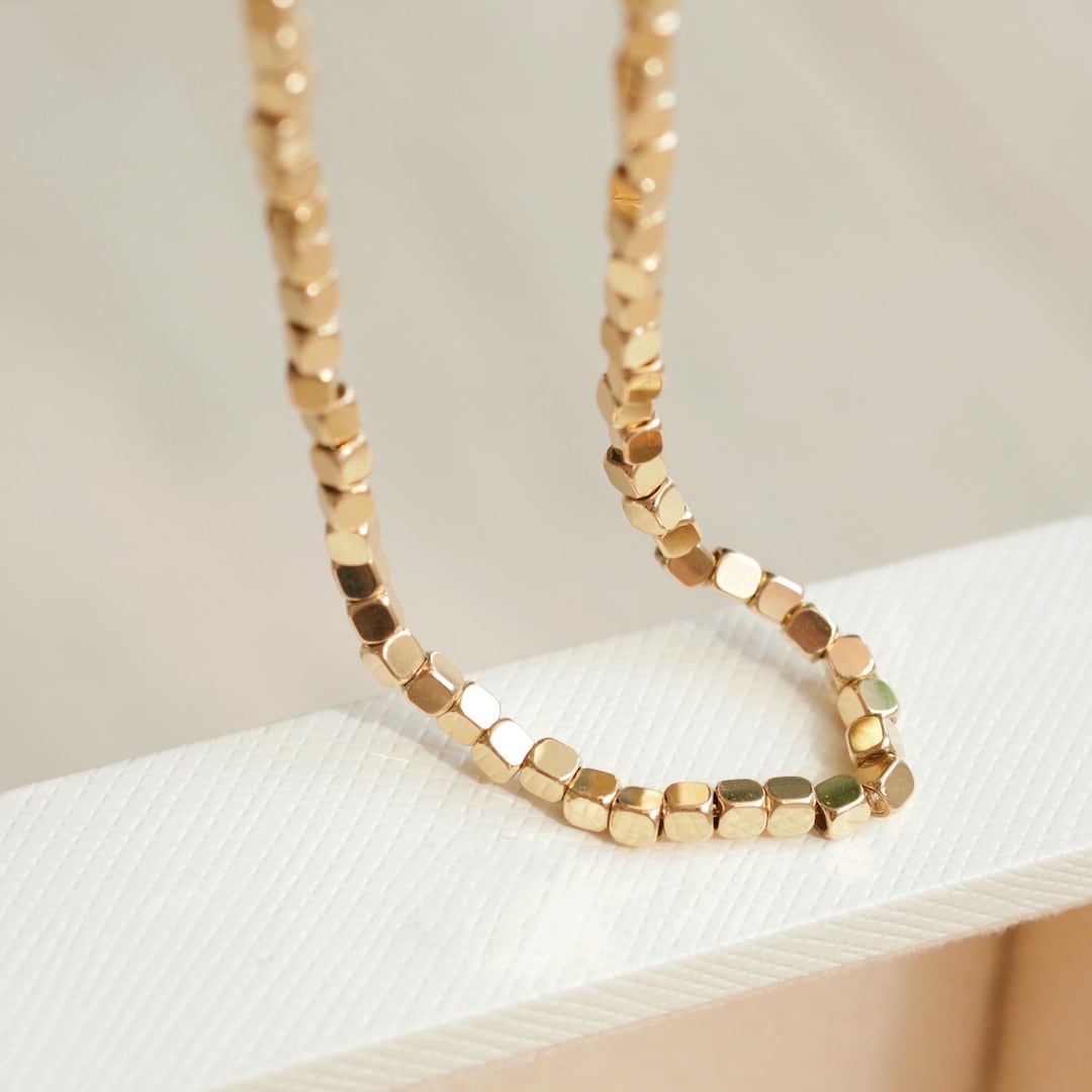 18K SOLID GOLD Square Beads Bracelet, Solid Gold Stacking Bracelet ...