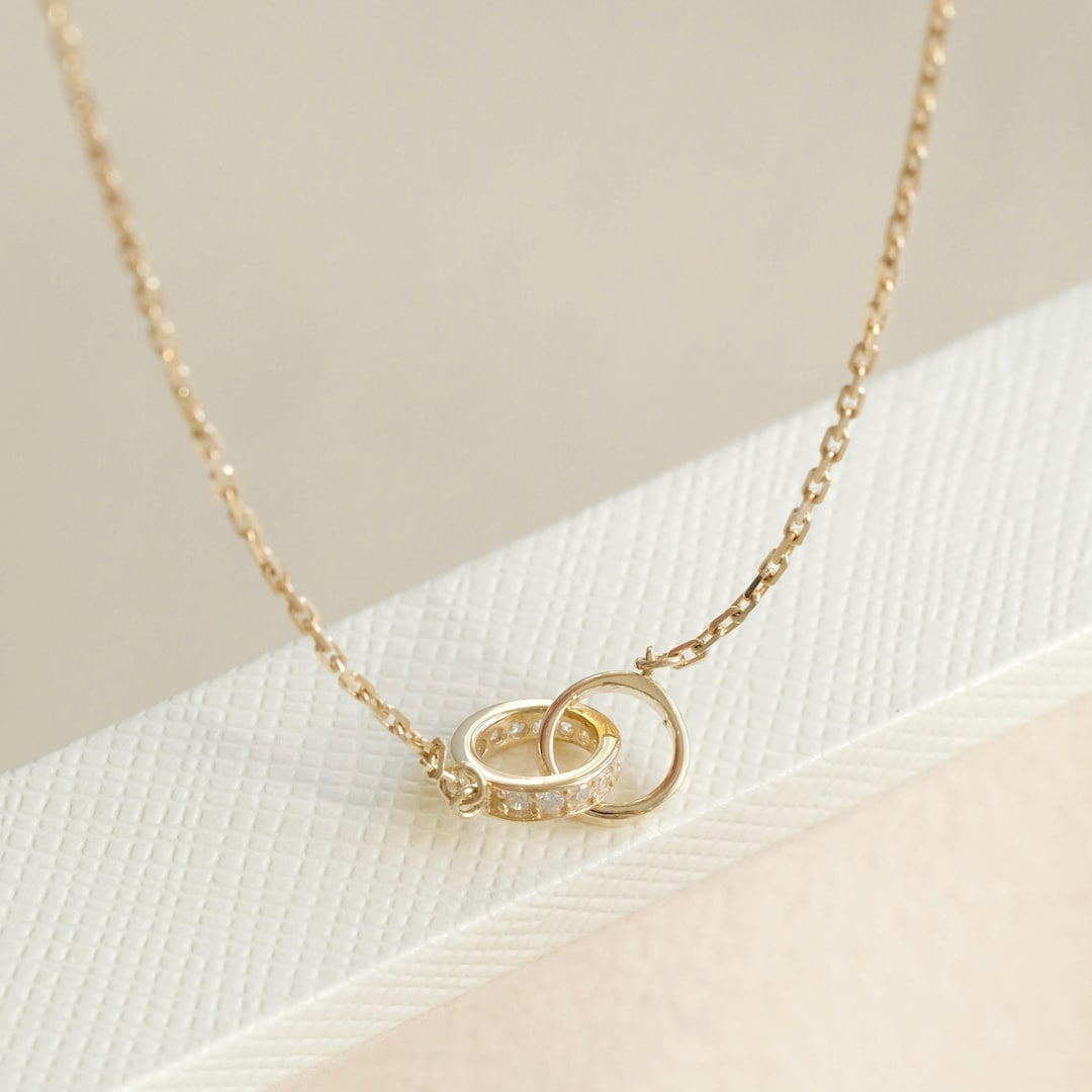 14k Solid Gold Interlock Circles Bracelet, Intertwined Rings Bracelet ...