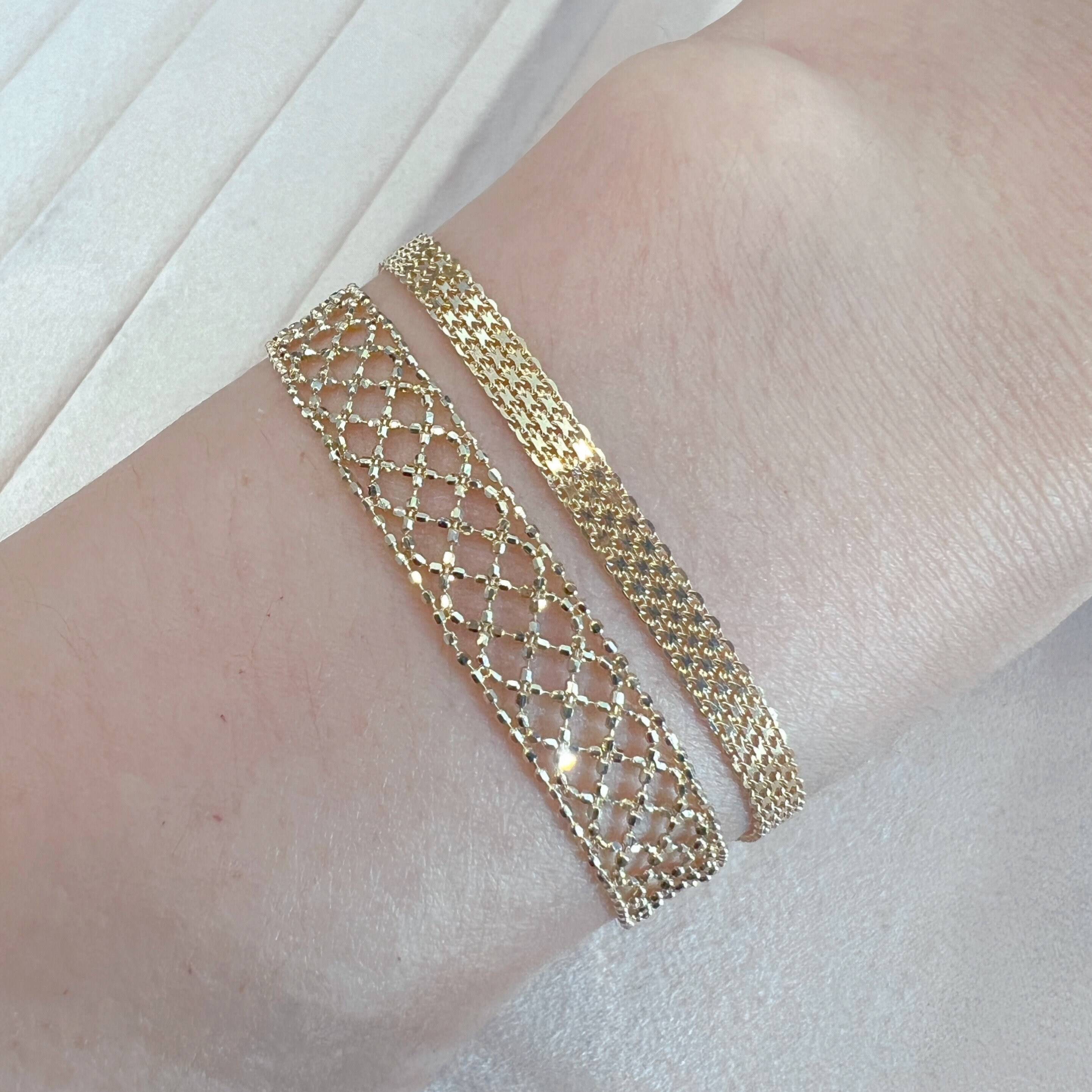 18K Solid Gold Bismark Chain Bracelet, Vintage Mesh Bracelet Gold ...